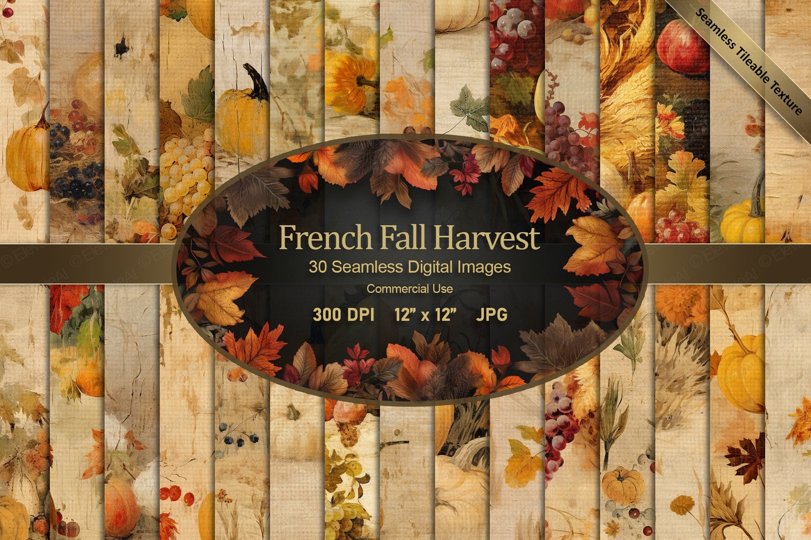 Printable Seamless French Fall Harvest Textures Digital Halloween ...