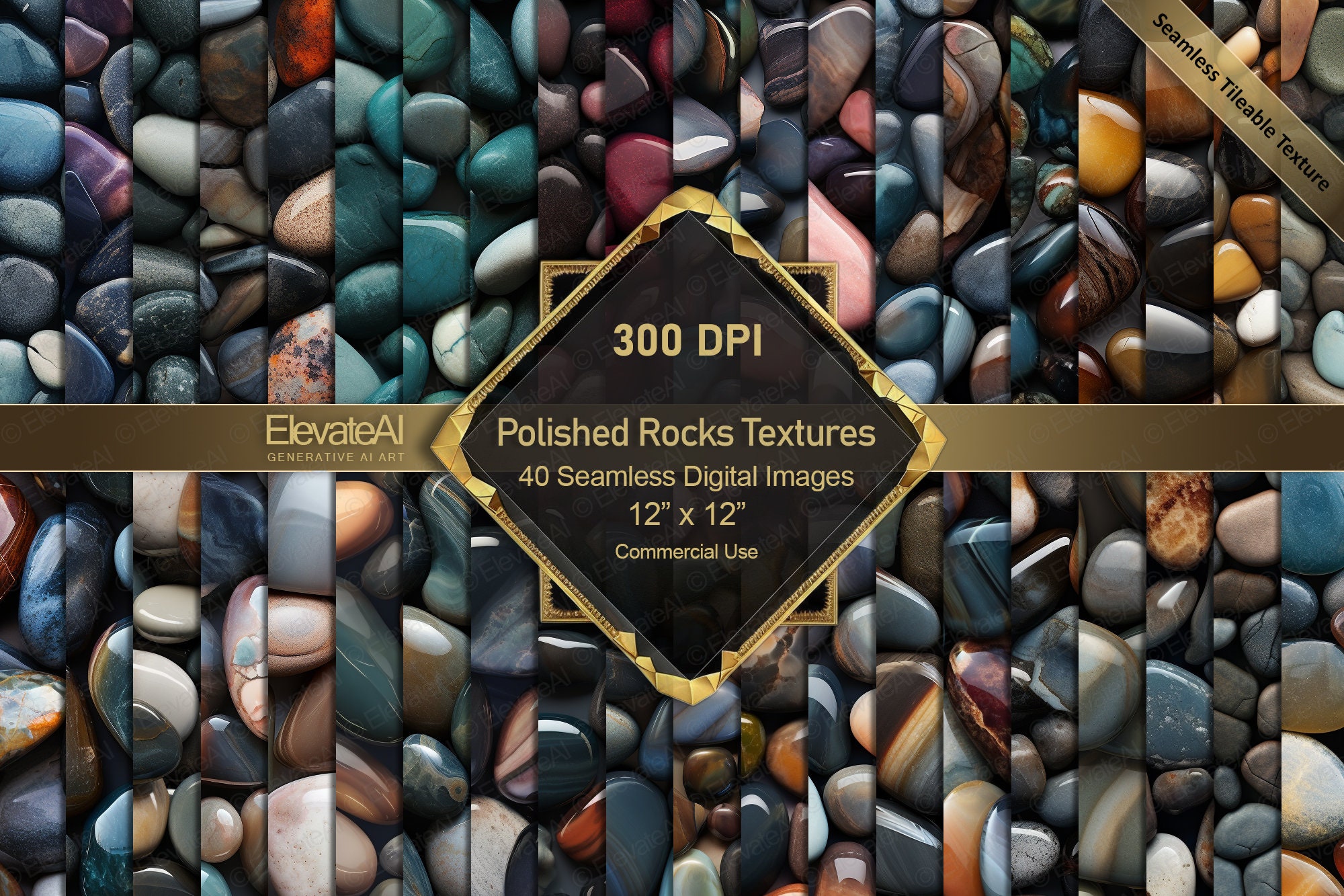 Printable Seamless Polished Rocks Textures Digital River Rock Textures ...