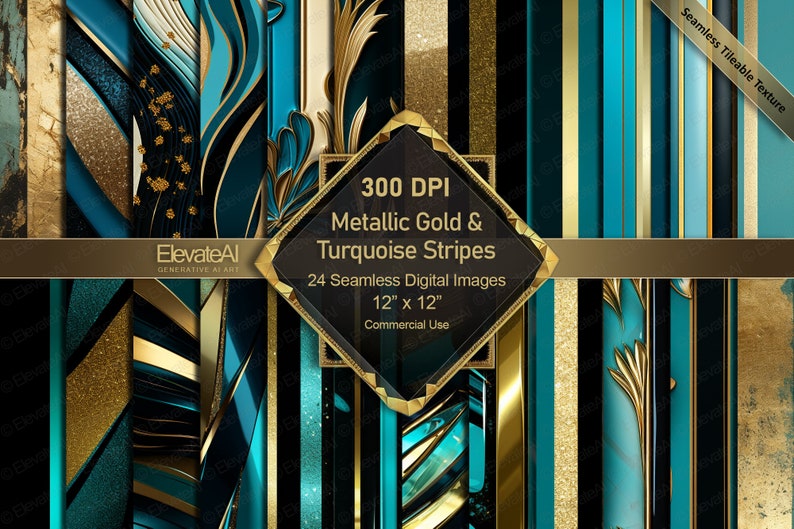 Printable Seamless Metallic Gold & Turquoise Stripes Textures 24 ...