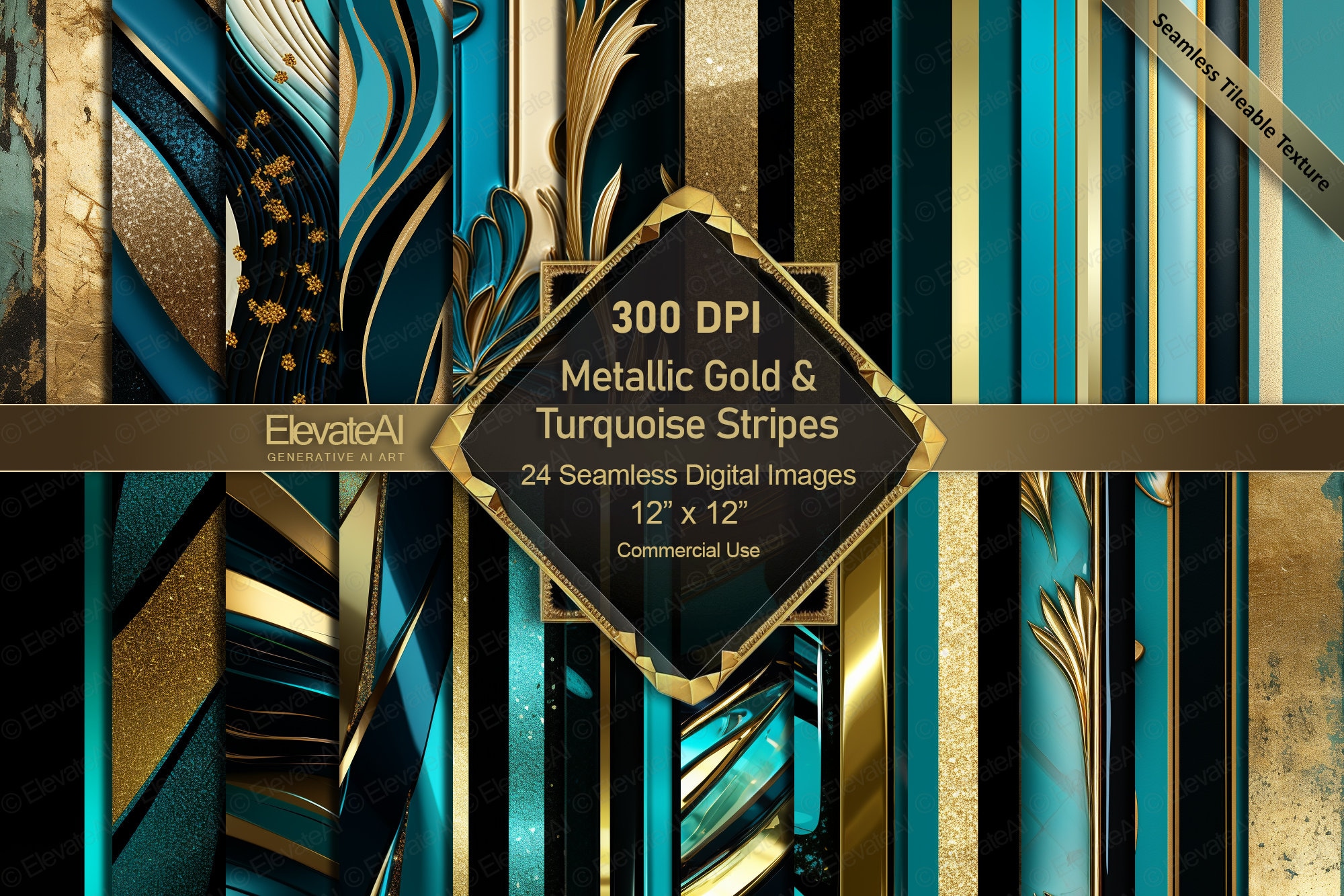 Printable Seamless Metallic Gold & Turquoise Stripes Textures 24 ...