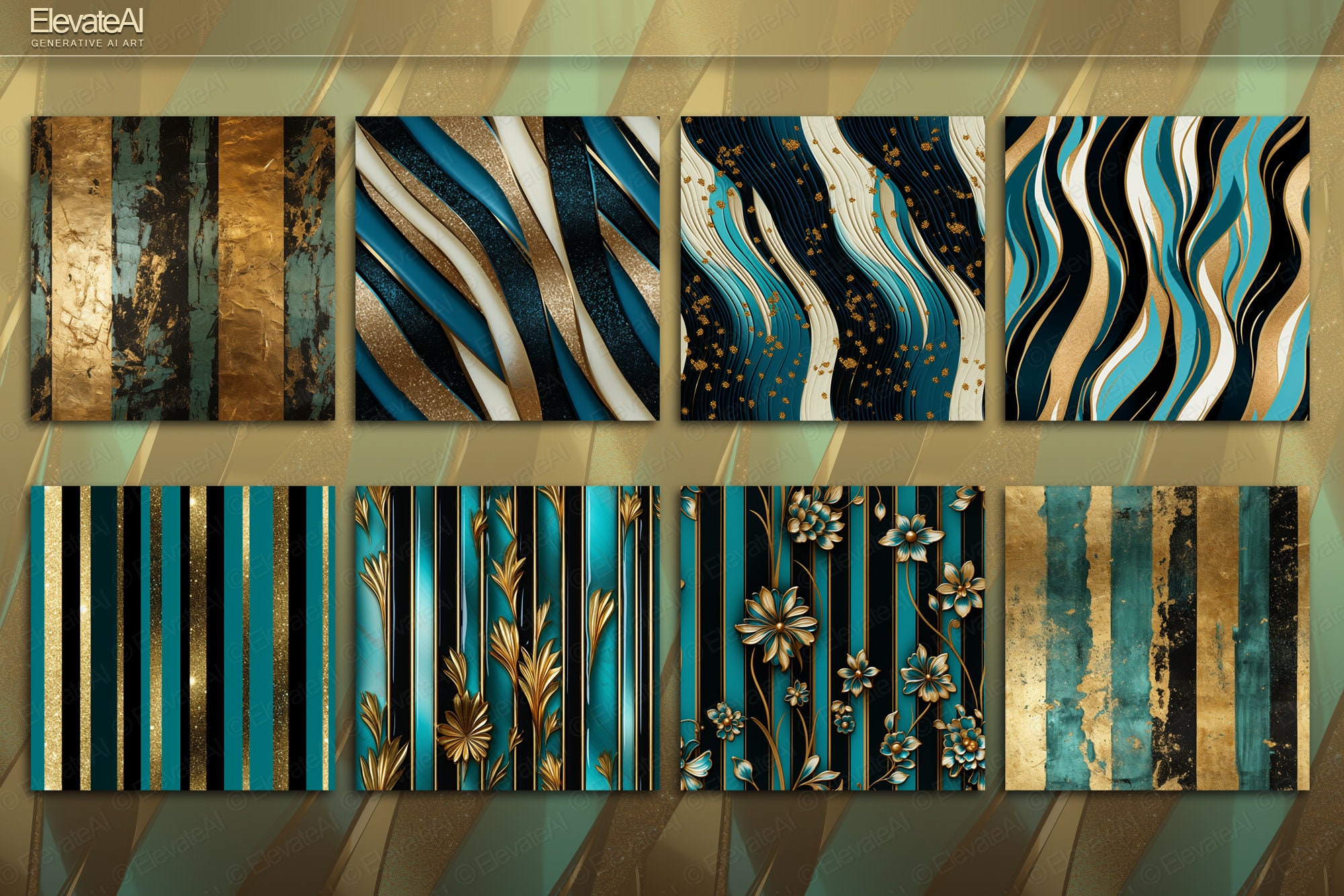 Printable Seamless Metallic Gold & Turquoise Stripes Textures 24 ...