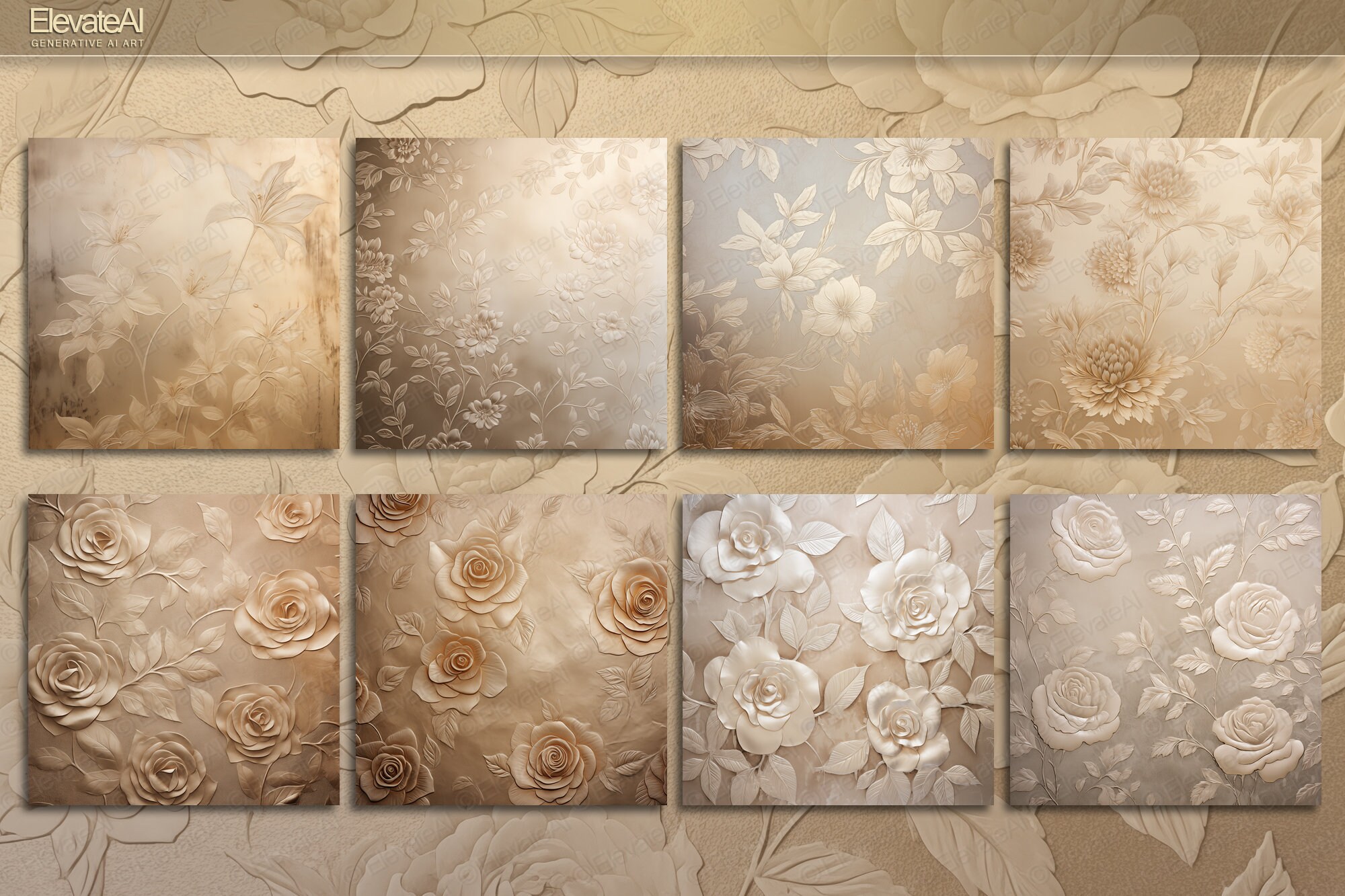 Printable Embossed Pearlescent Floral Textures Metallic Gold Background ...