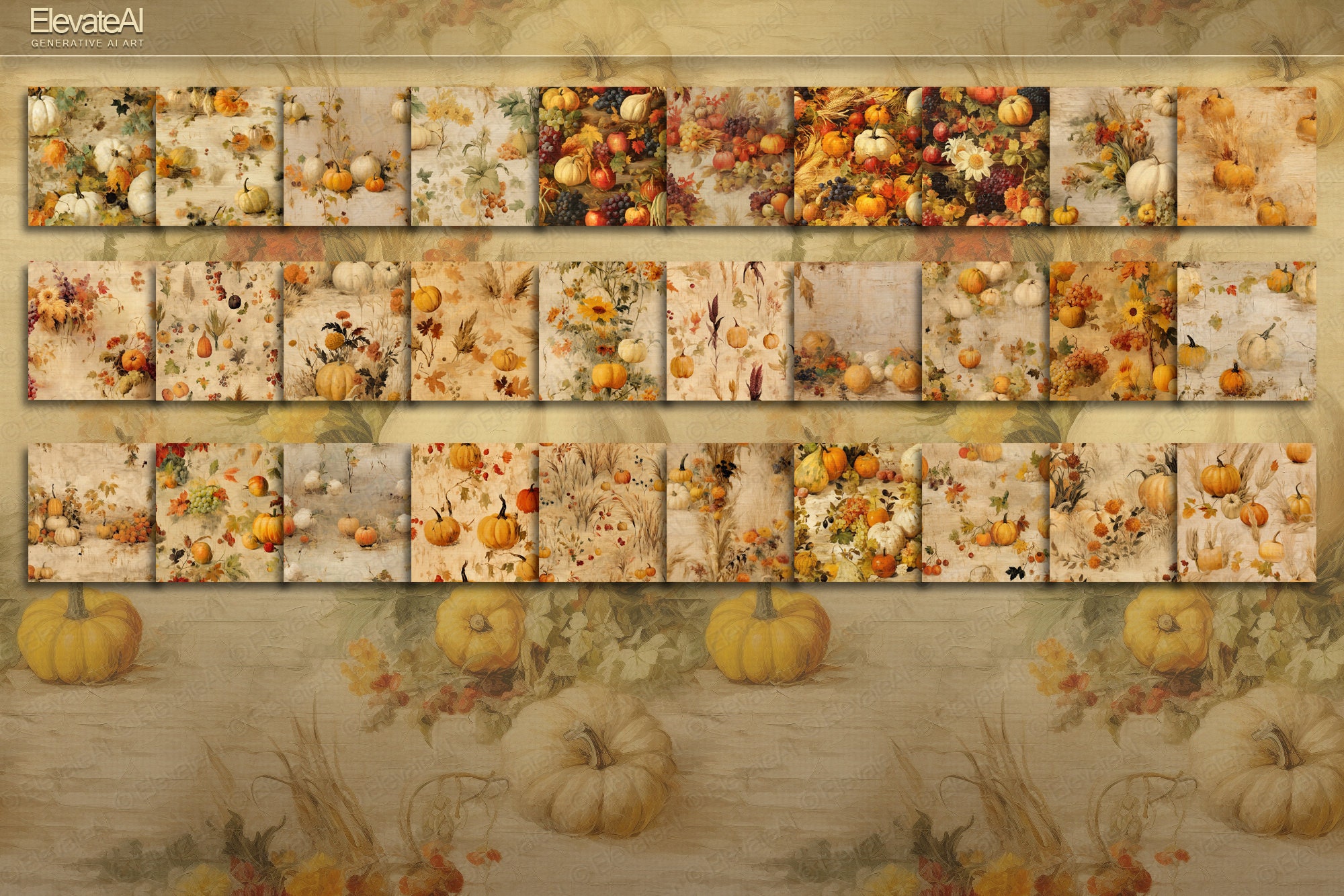 Printable Seamless French Fall Harvest Textures Digital Halloween ...