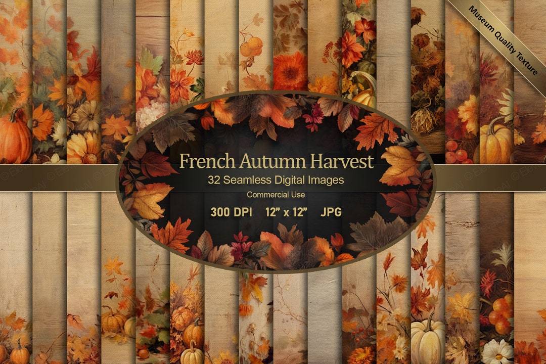 Printable French Autumn Harvest Textures Digital Vintage Fall Texture ...