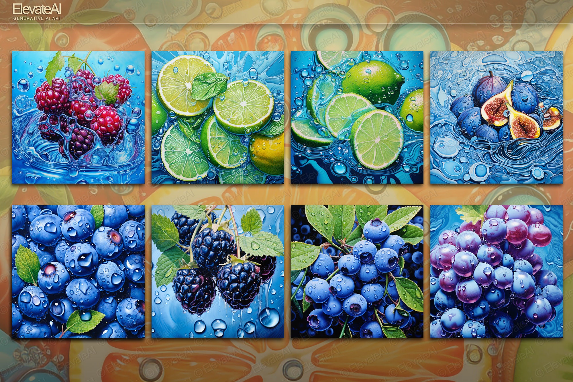 Printable Fruit Illustrations Textures 32 Digital Vibrant Fresh Fruit ...