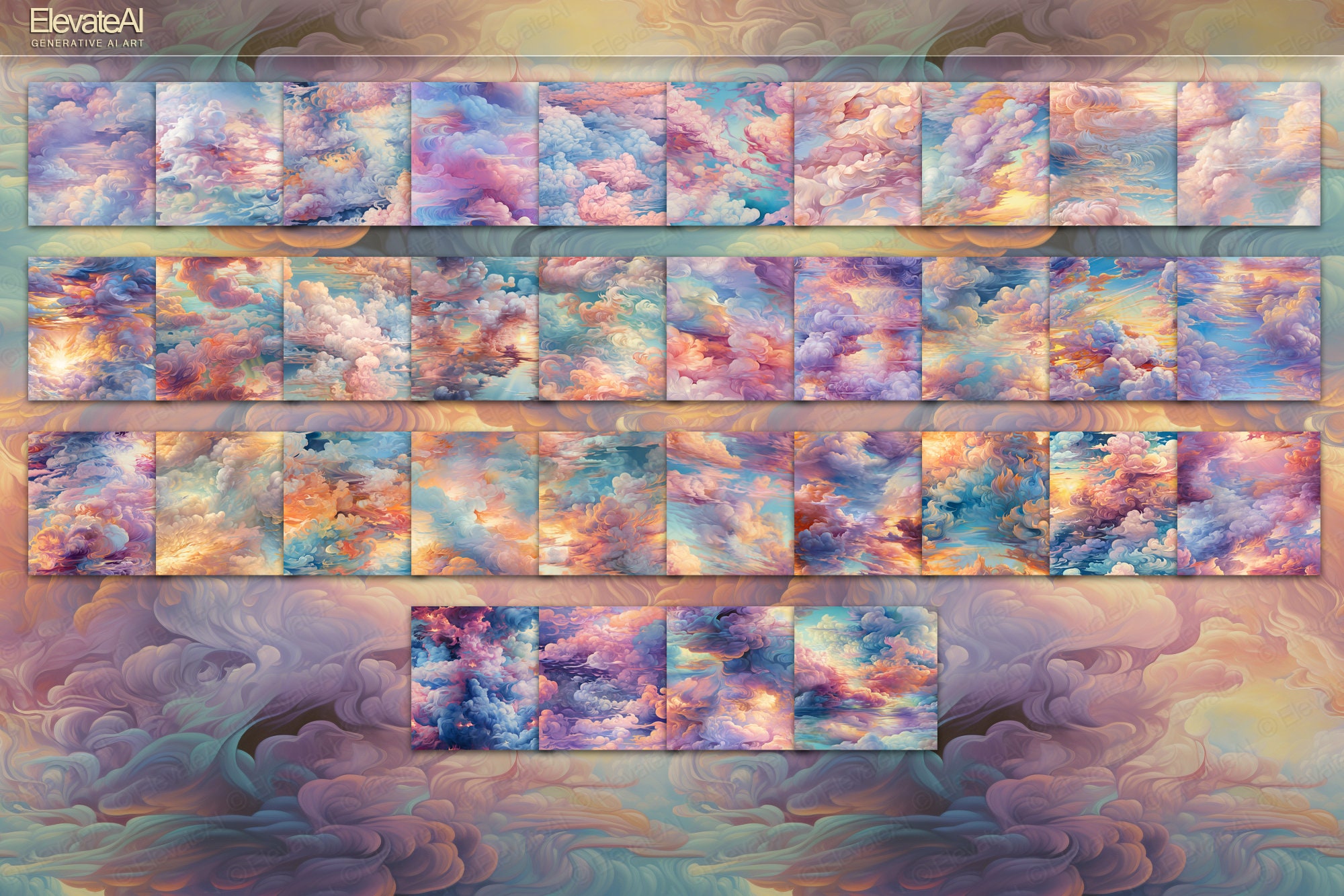 Printable Seamless Surreal Clouds Textures Digital Cloud Scape Textures ...