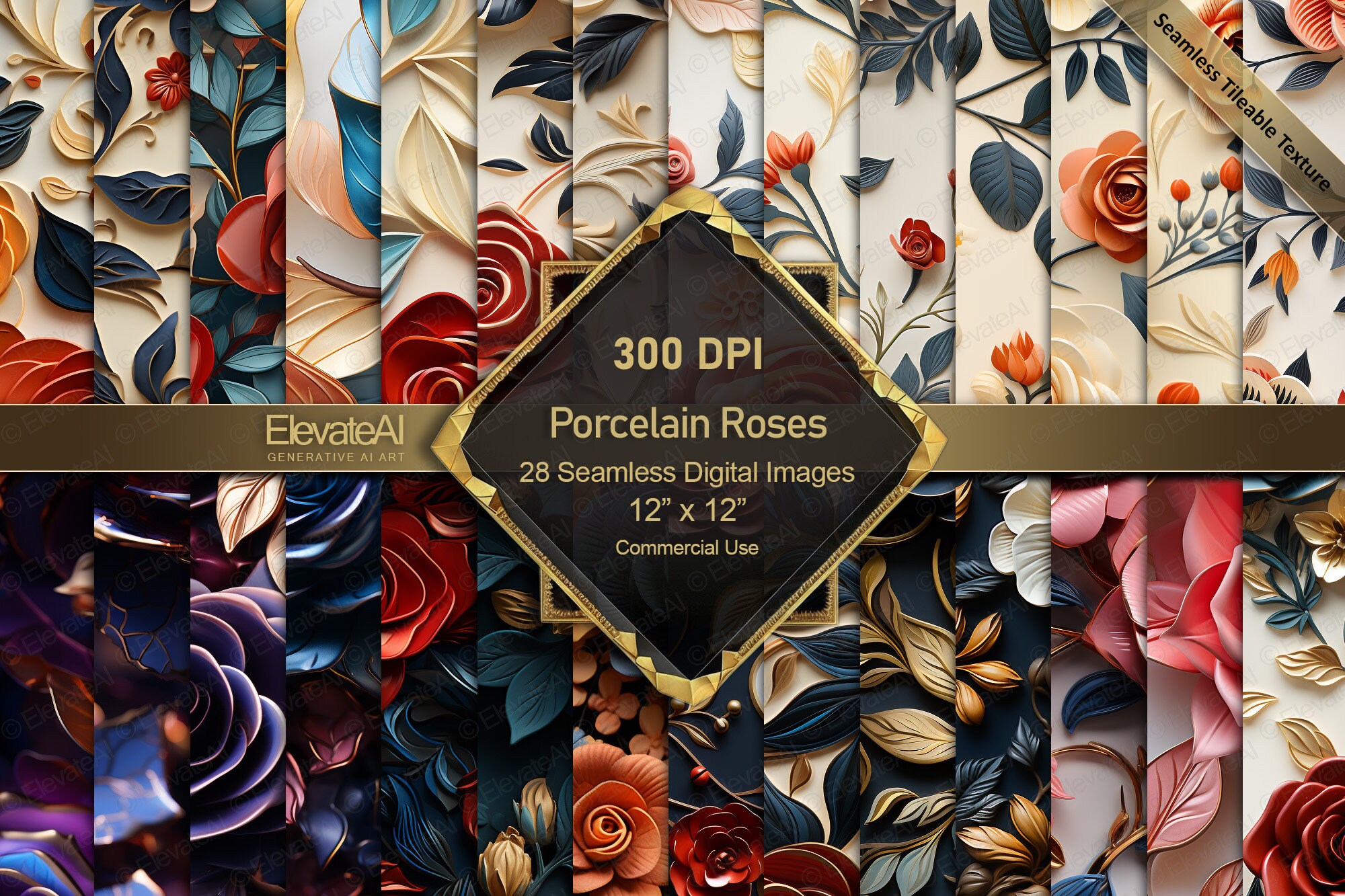 Printable Seamless Porcelain Roses Textures Digital Ceramic Roses ...