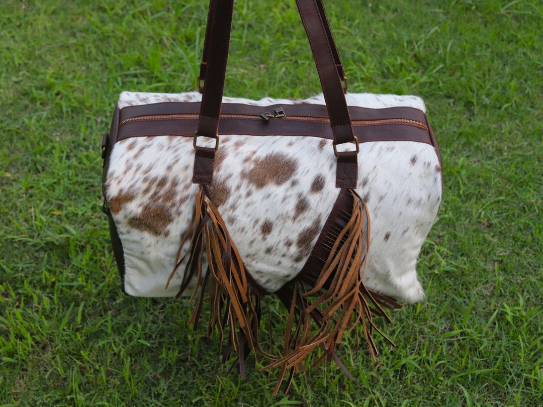 Personalized Cowhide Duffel Bag, Cow Hide Travel Duffel Bag, Cowhide ...