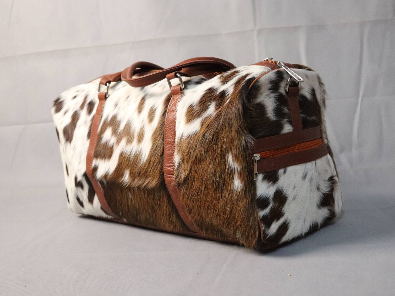 Personalized Cowhide Duffel Bag, Leather Travel Bag, Cow Hide Overnight ...