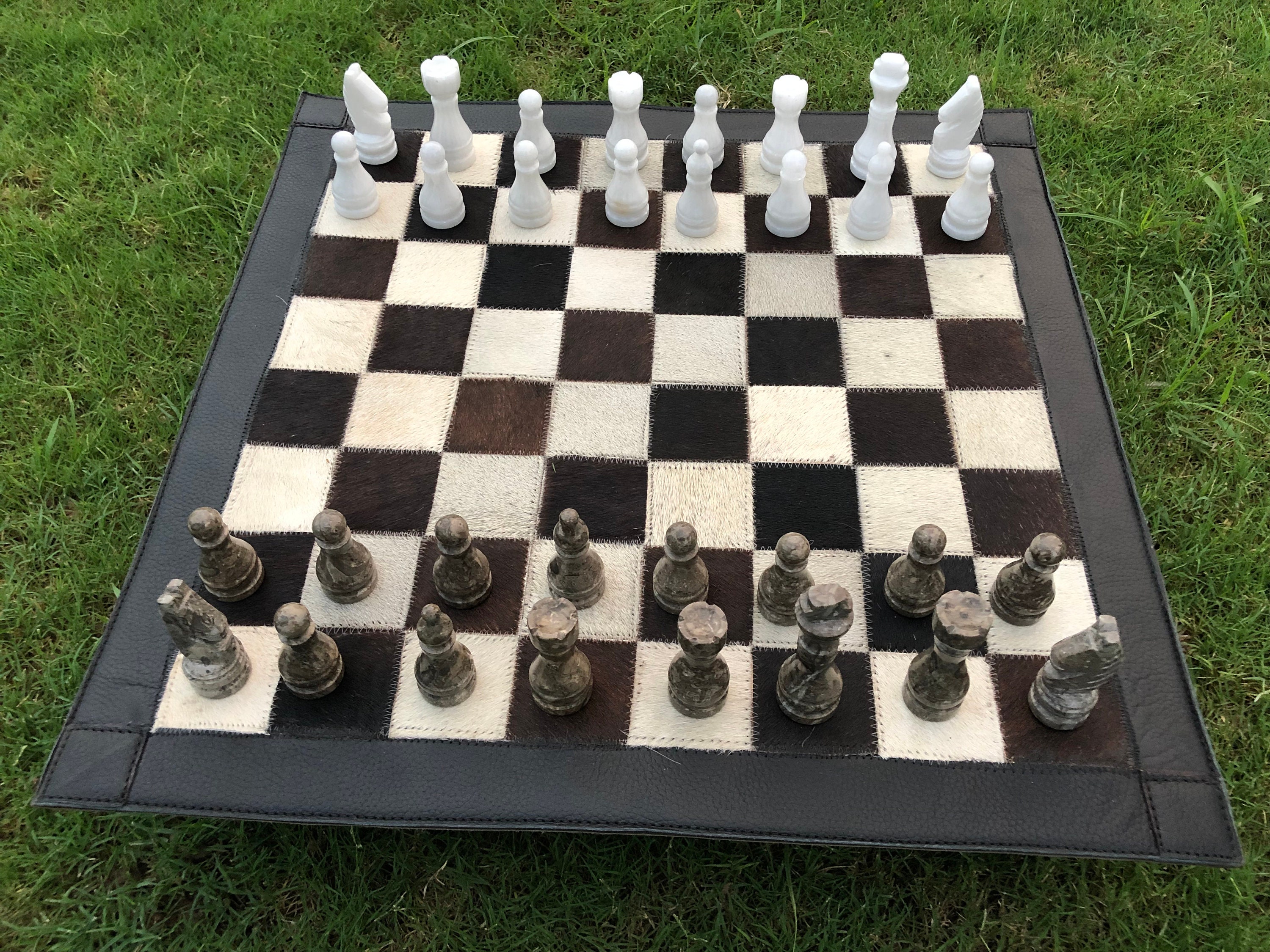 Personalized Chess Set Cowhide Chess Set With Marble Pieces - Etsy