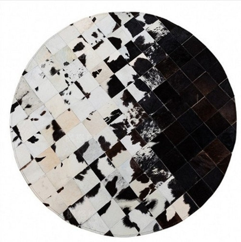 Natural Cowhide Patchwork Rug Round Retro Cow Patchwork Tricolor Brown ...