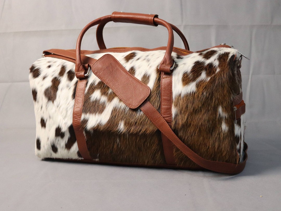 Personalized Cowhide Duffel Bag, Leather Travel Bag, Cow Hide Overnight ...
