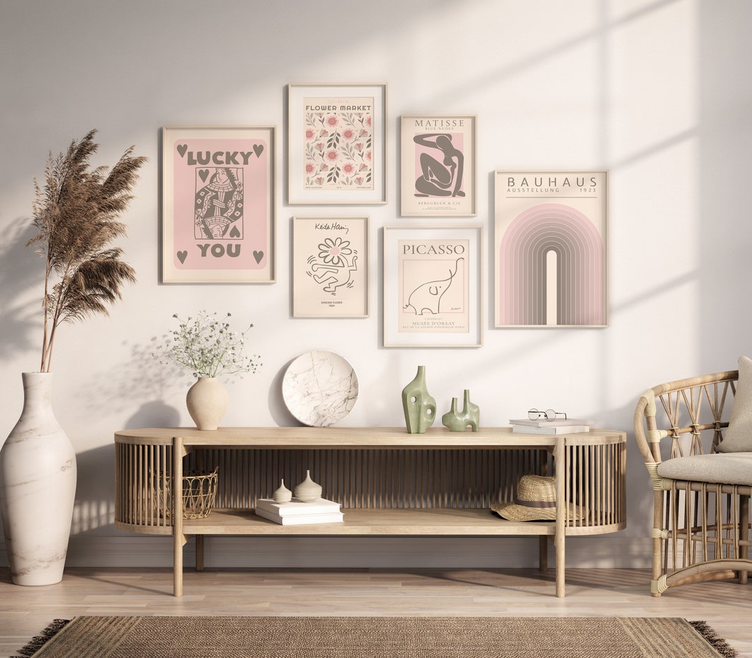 Trendy Retro Gallery Wall Set of 6 Blush Pink Poster Prints - Etsy