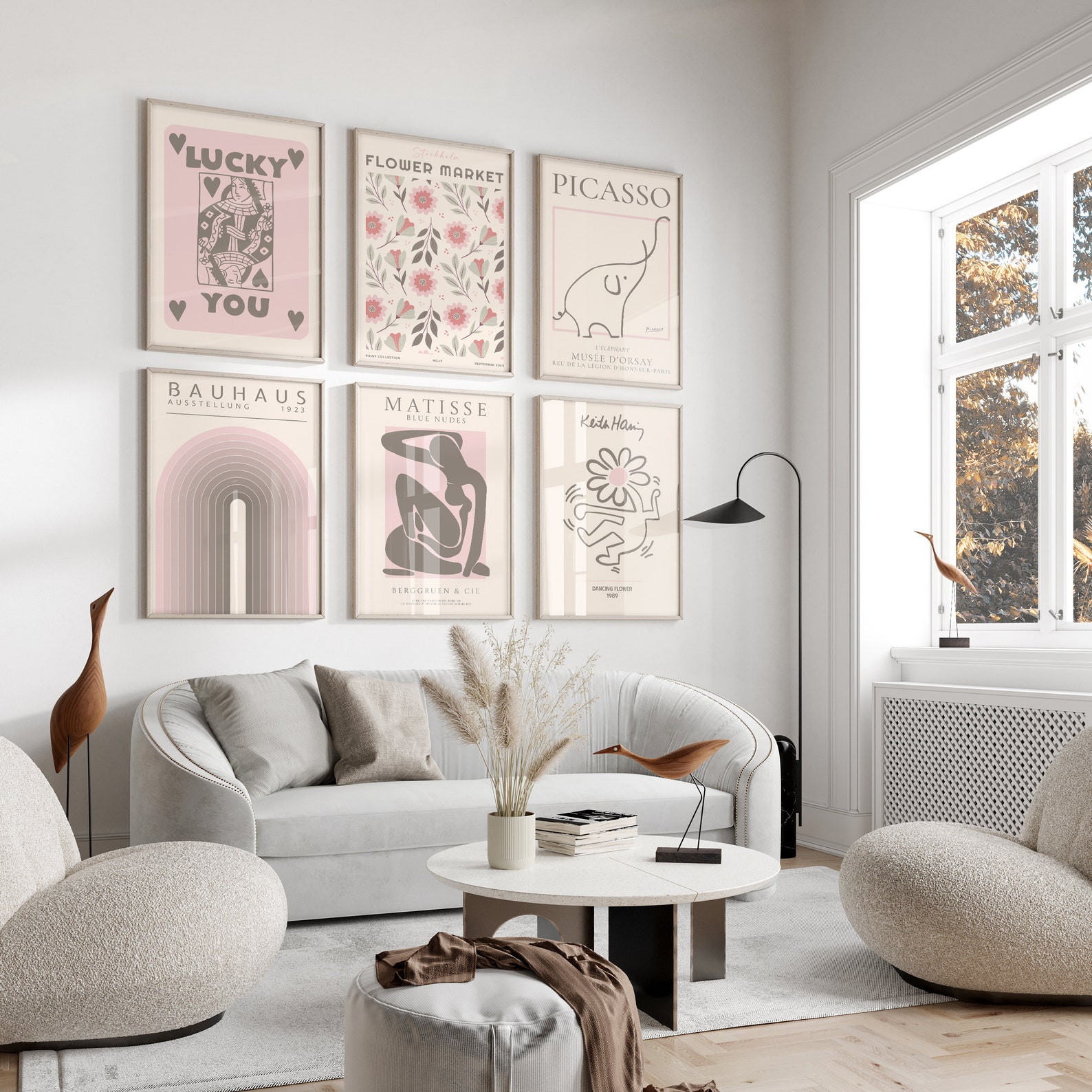 Trendy Retro Gallery Wall Set of 6 Blush Pink Poster Prints - Etsy