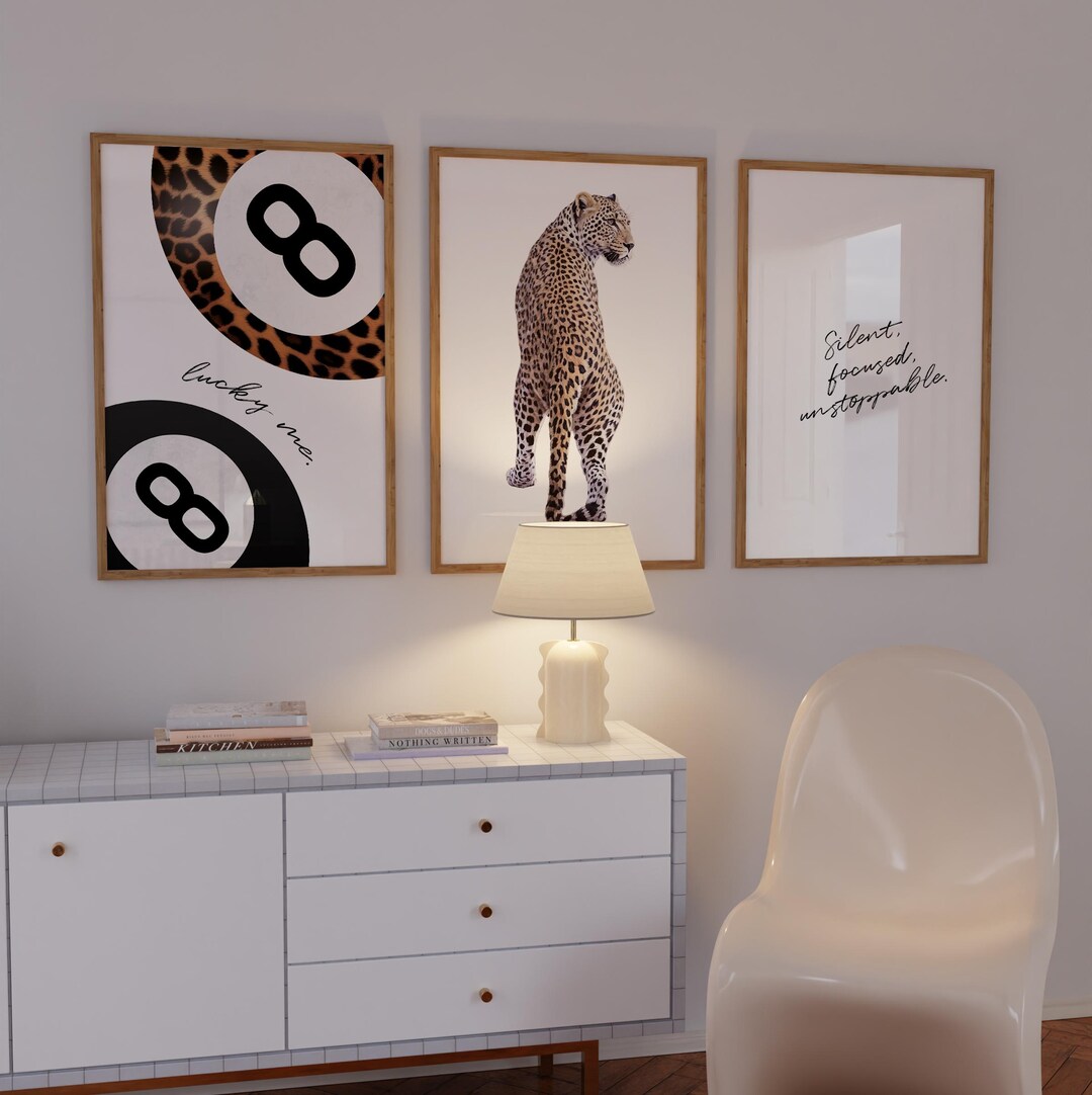 Set of 3 Leopard Wall Decor, Cheetah Wall Art, Trendy Wall Art, Lucky 8 ...