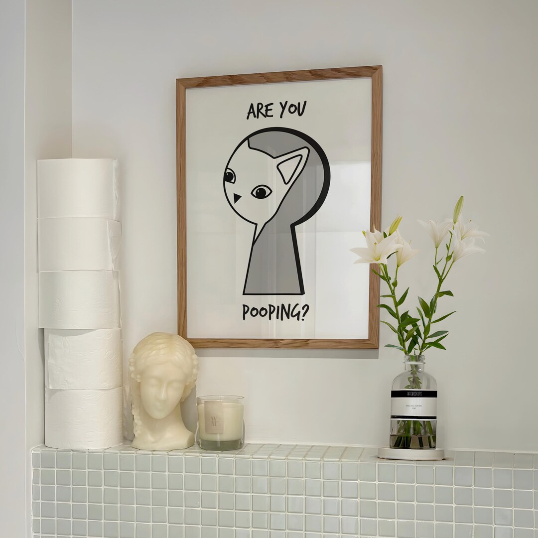 Are You Pooping Cat Print, Cat Printable Bathroom Decor, Funny Bathroom ...