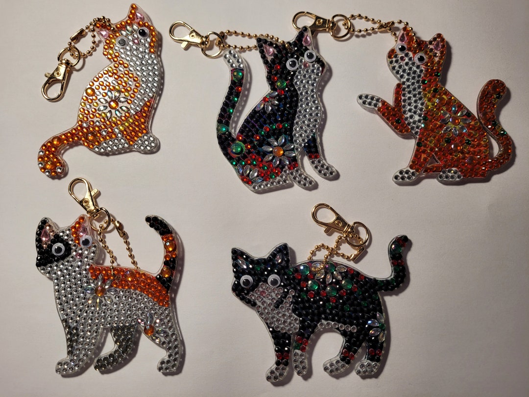 Diamond Art Painting Cute Cats Keyrings Keychains. Sparkly Flower Cats ...
