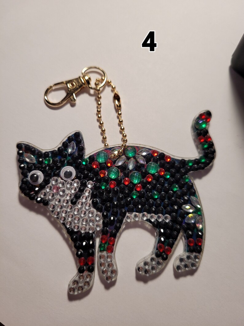Diamond Art Painting Cute Cats Keyrings Keychains. Sparkly Flower Cats ...