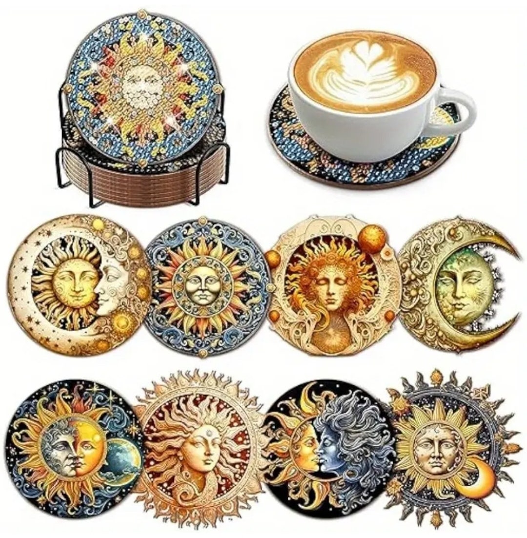 Gorgeous Set of Completed 8 Super Sparkly Cosmic Sun Moon Coasters With ...