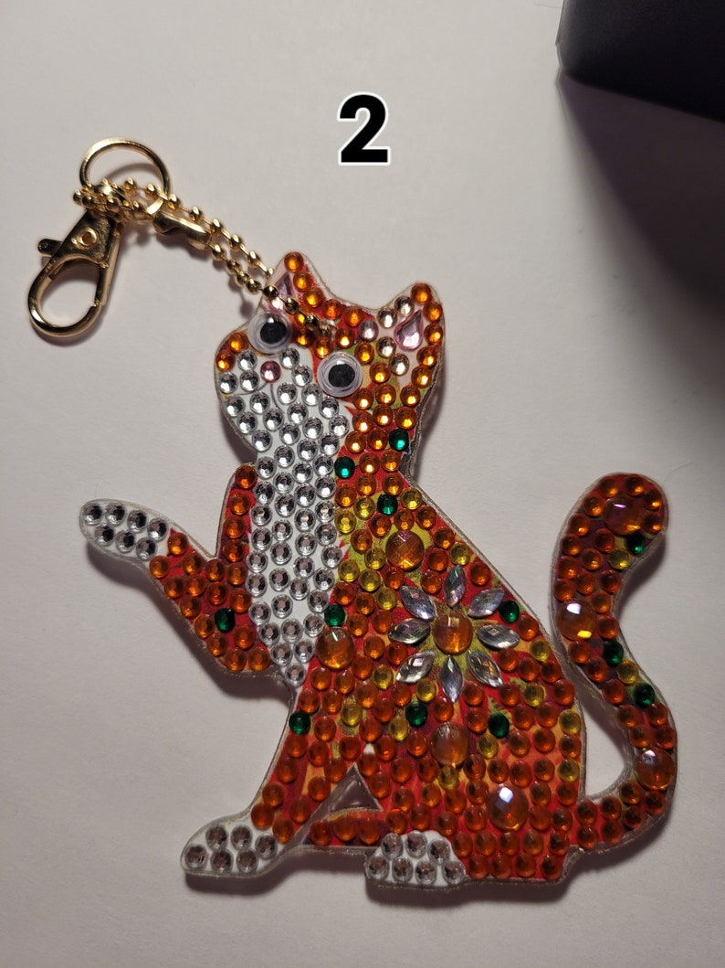 Diamond Art Painting Cute Cats Keyrings Keychains. Sparkly Flower Cats ...