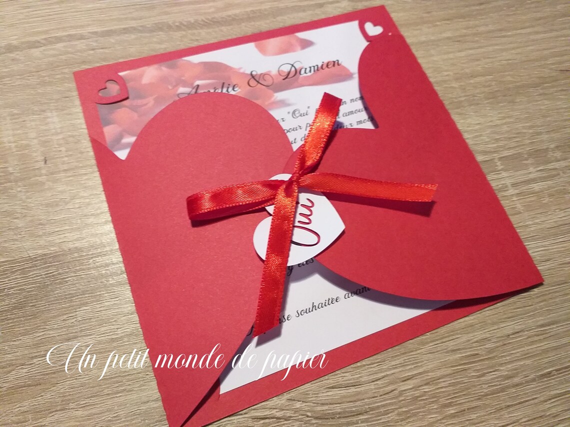 Faire part ou invitation mariage cœur rouge amour - Etsy France