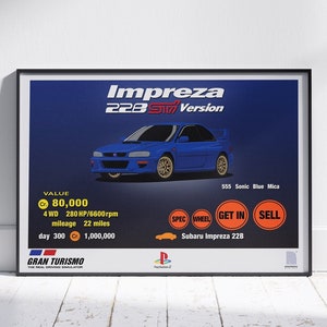 Gran Turismo 3 Subaru Impreza 22B Sti Garage Poster Wall Art WRC ...