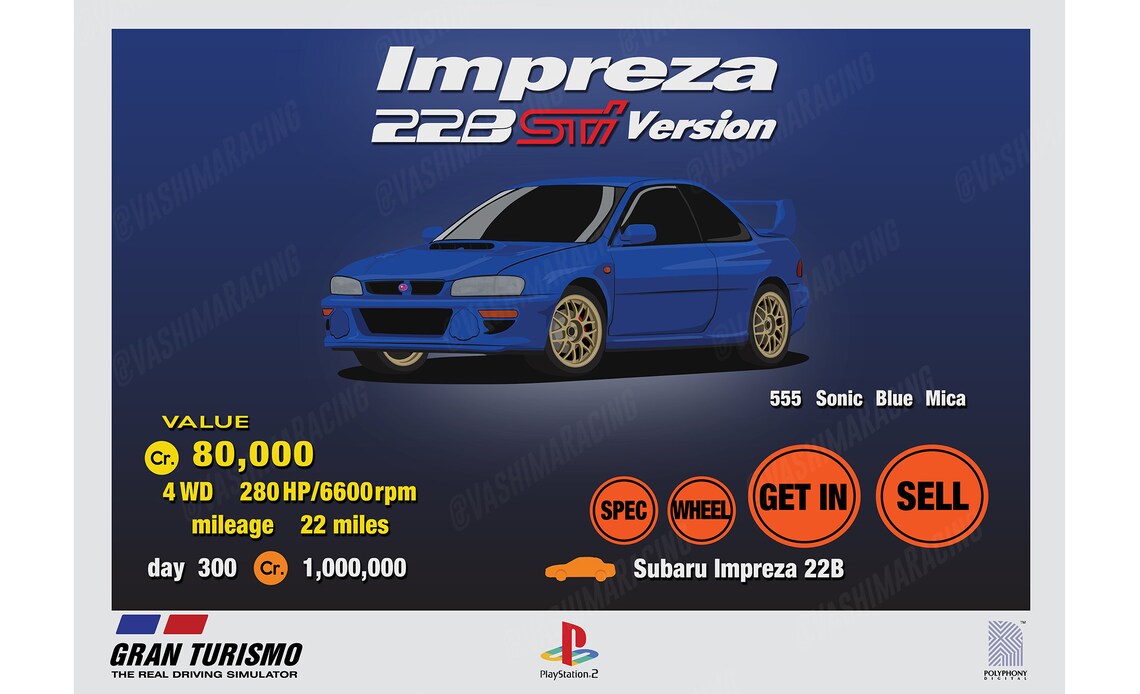 Gran Turismo 3 Subaru Impreza 22B Sti Garage Poster Wall Art WRC ...