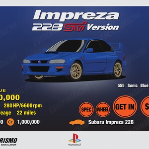 Gran Turismo 3 Subaru Impreza 22B Sti Garage Poster Wall Art WRC ...