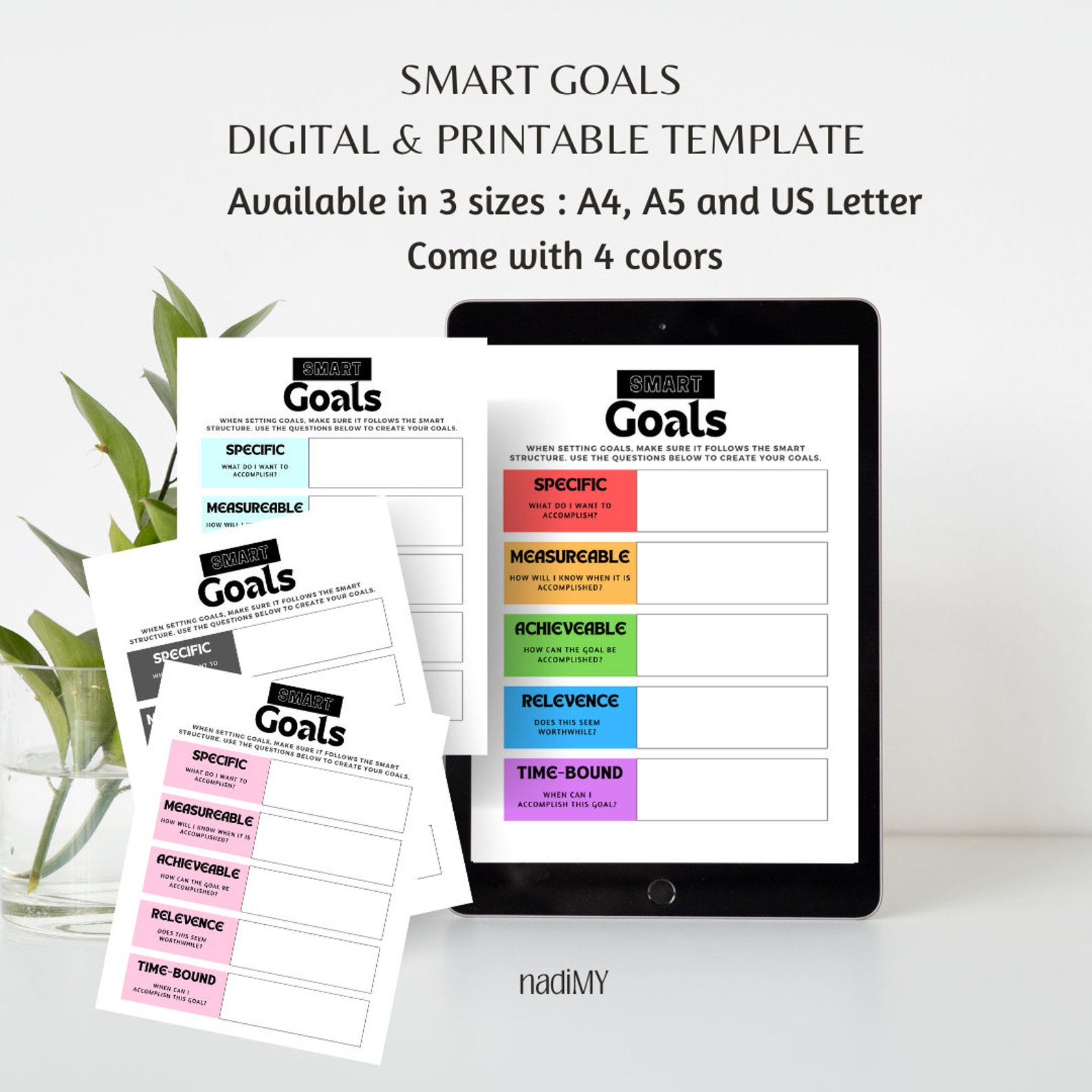 SMART Goals Planner Printable and Digital Template, Smart Goals ...