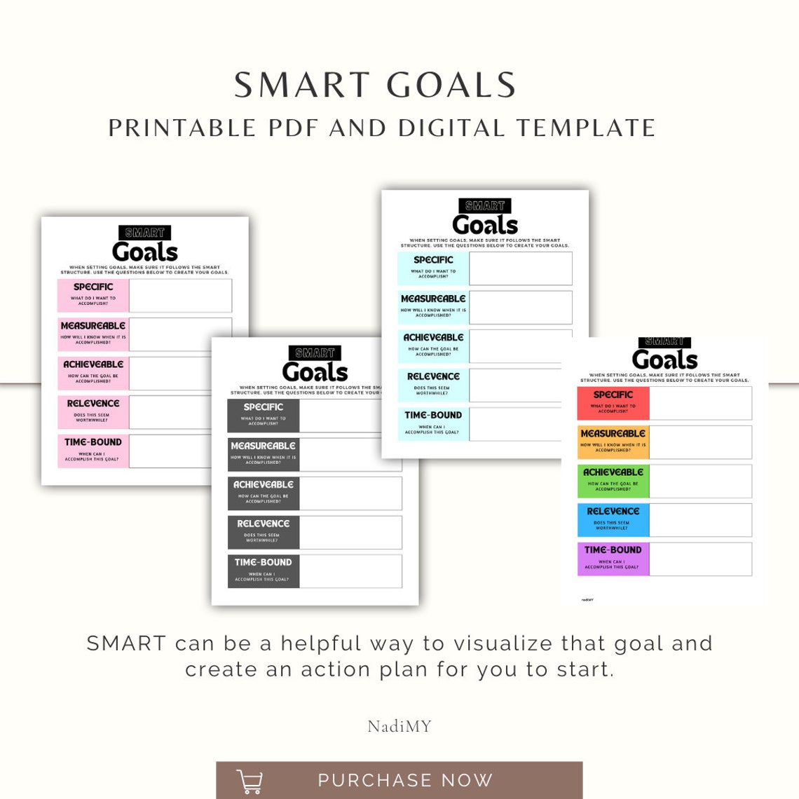 SMART Goals Planner Printable and Digital Template, Smart Goals ...