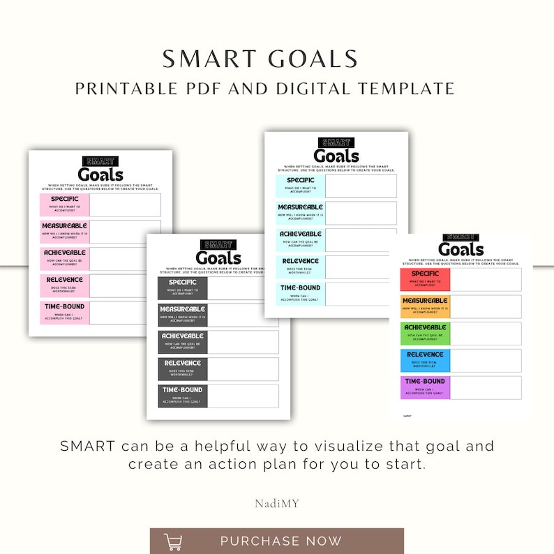 SMART Goals Planner Printable and Digital Template, Smart Goals ...