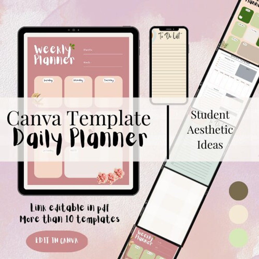 Pastel Daily Canva Template Planner to Plan Your Productive Day - Etsy