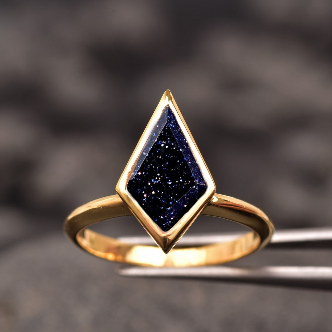 Kite Cut Blue Sandstone Ring Engagement Solitaire Promise Ring ...