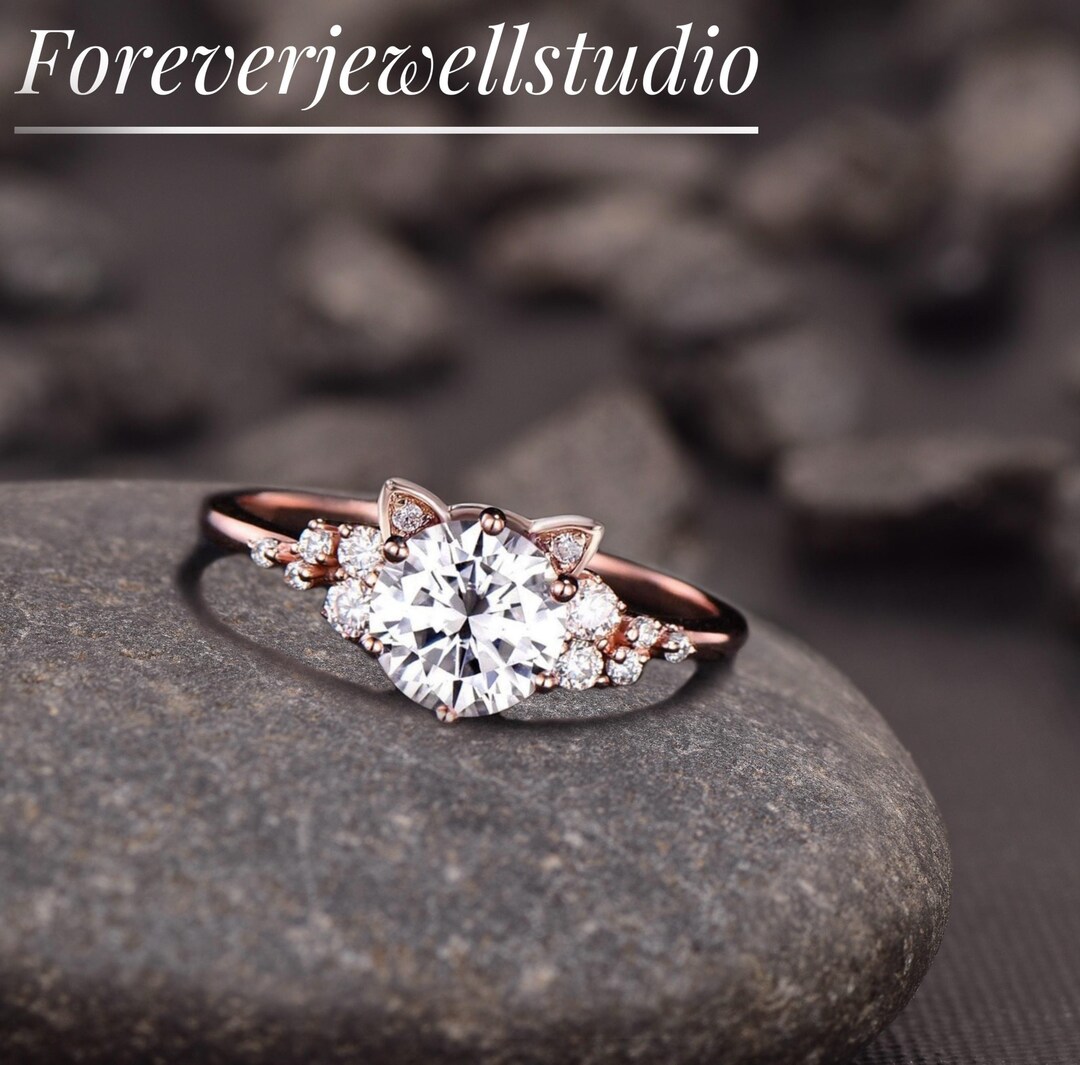 Cat Paw Ring - Open Paw Ring - Cat Ring - Pet Ring, Round Moissanite ...