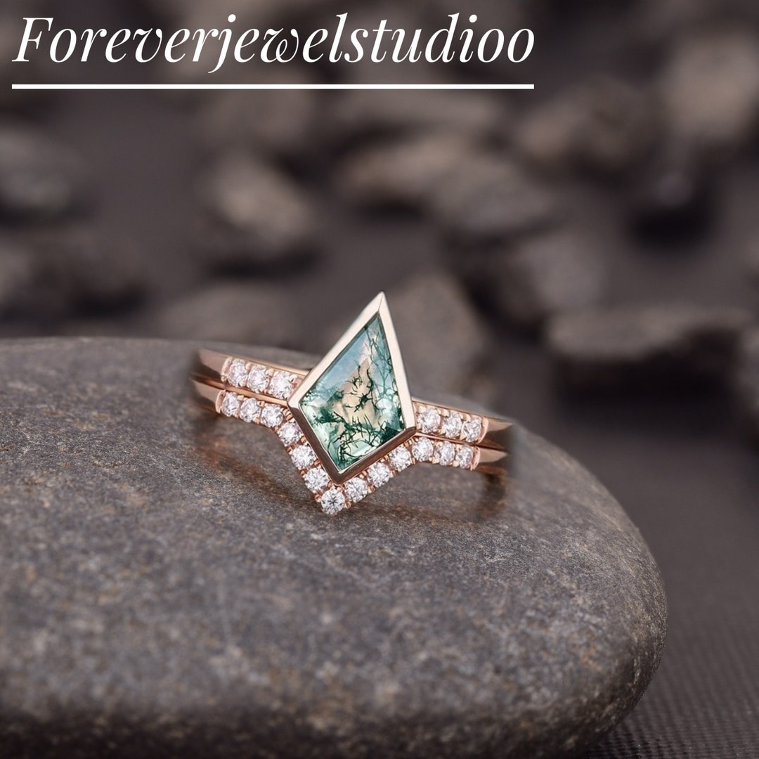 Skye Kite Green Moss Agate Ring Sterling Silver Ring Natural Agate ...