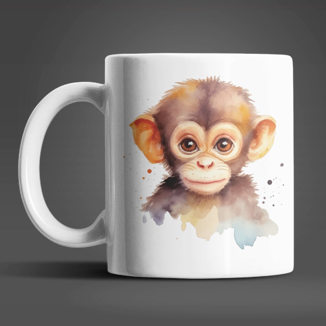 Watercolor Monkey Mug 11 Oz – Cute Ceramic Coffee Cup With Watercolor ...