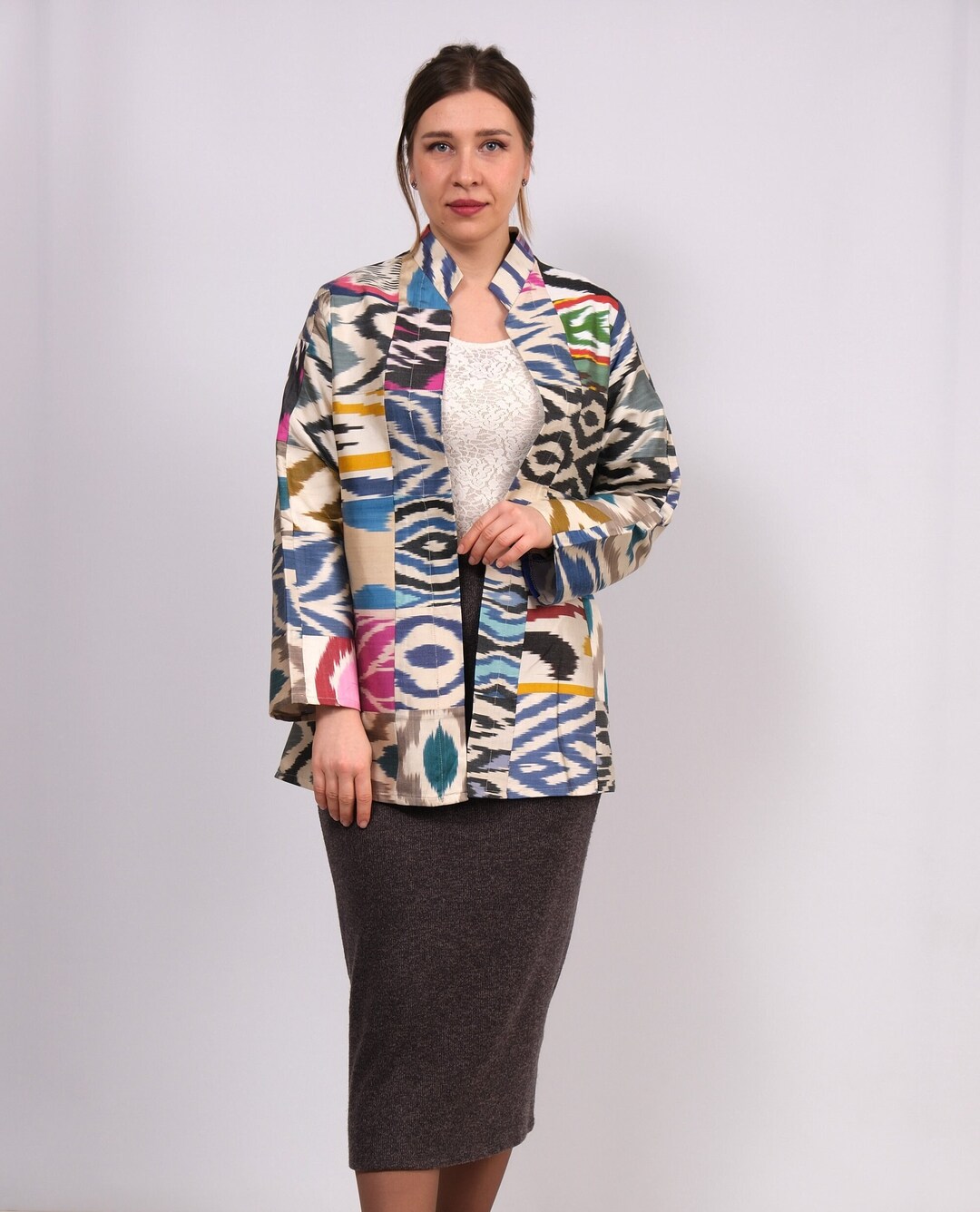 Enchanting Ikat Kaftan, Patchwork Jacket Using 10 Vibrant Ikat Prints ...