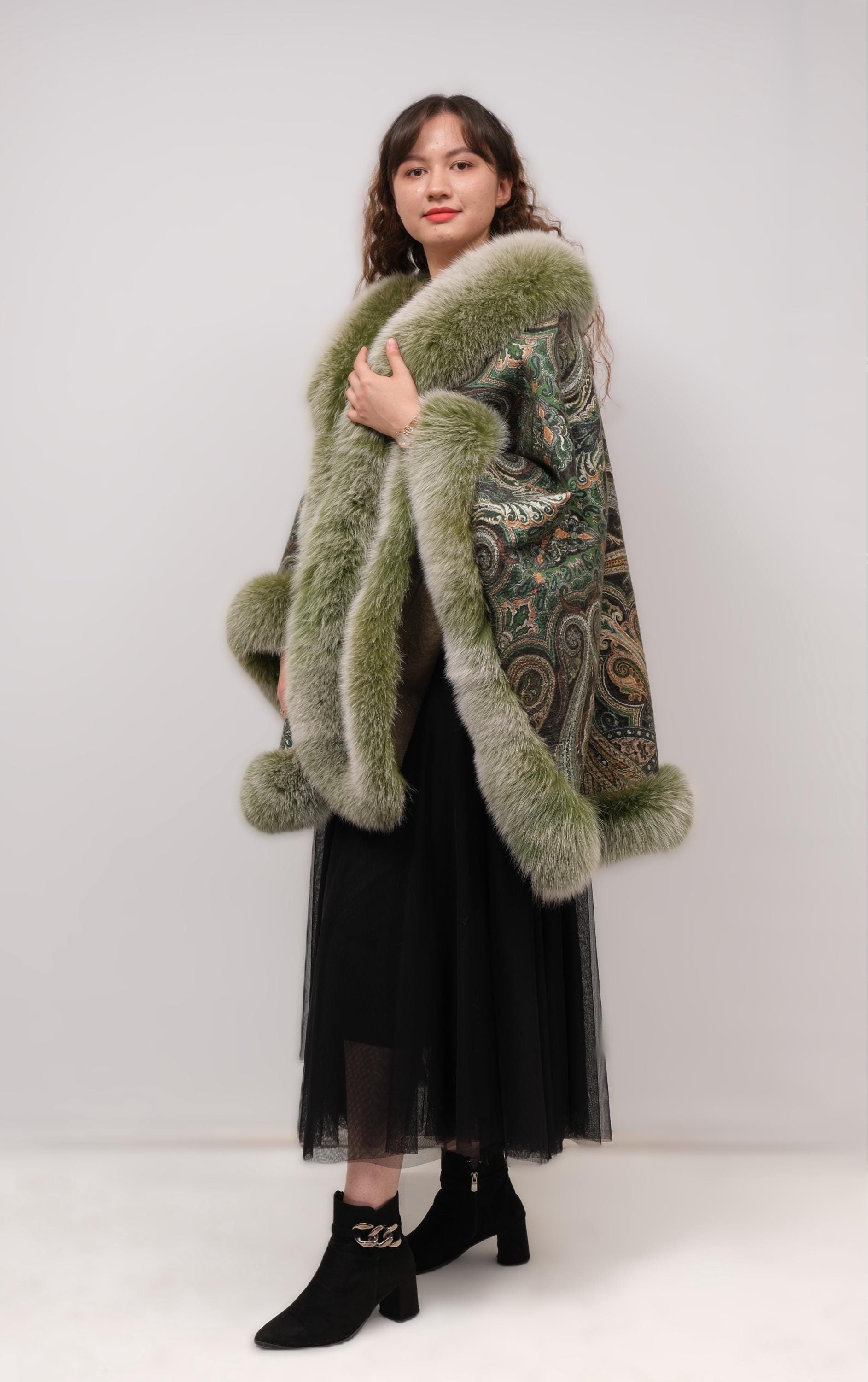 Refined Women’s Winter Cape – Merino Wool and Silk Blend Wrap With Fur ...