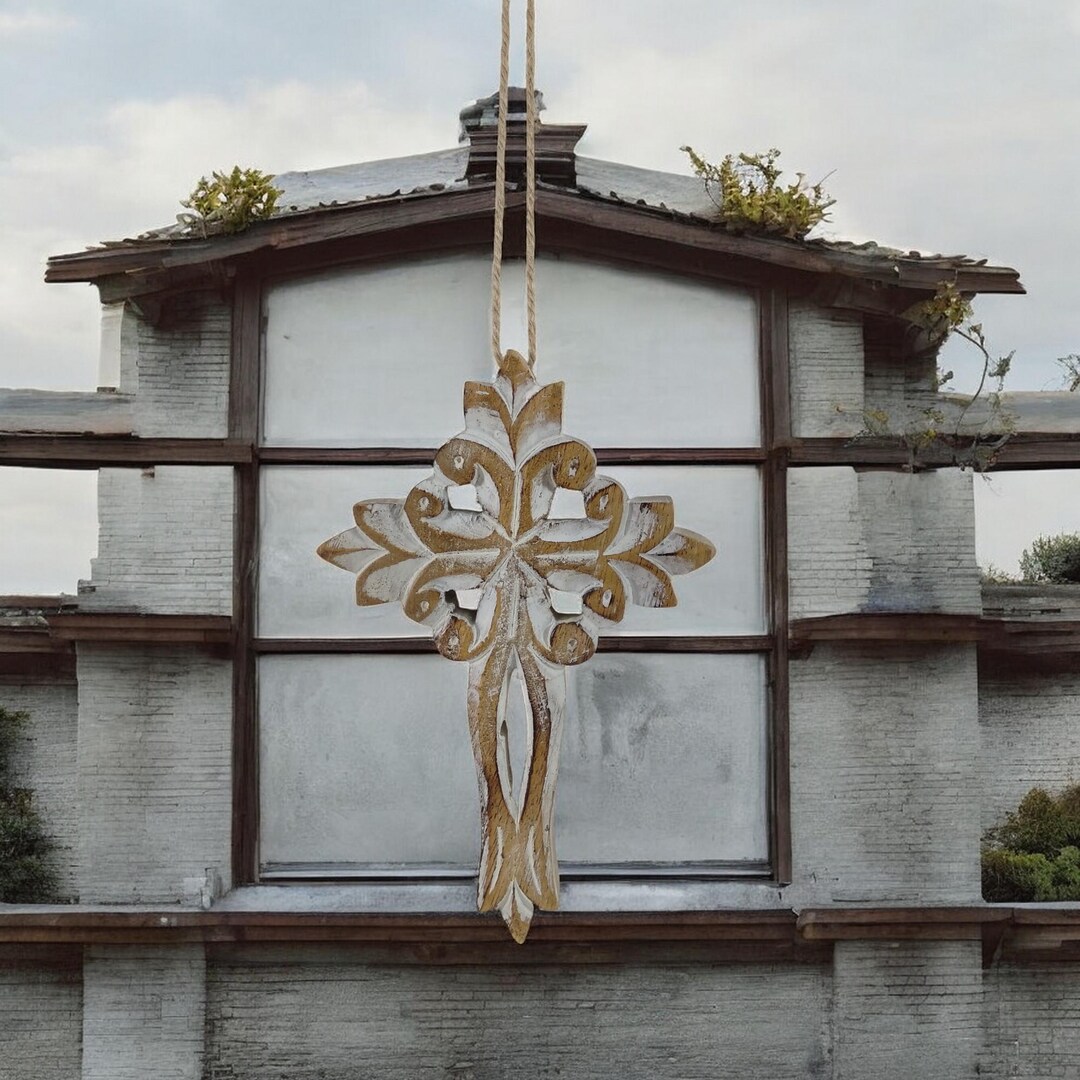 6-piece Whitewashed Mango Wood Cross Ornaments, Religious Wall Décor ...