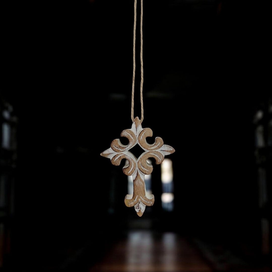 Set of 6 Mango Wood Cross Ornaments, Handcrafted Whitewash Christian ...