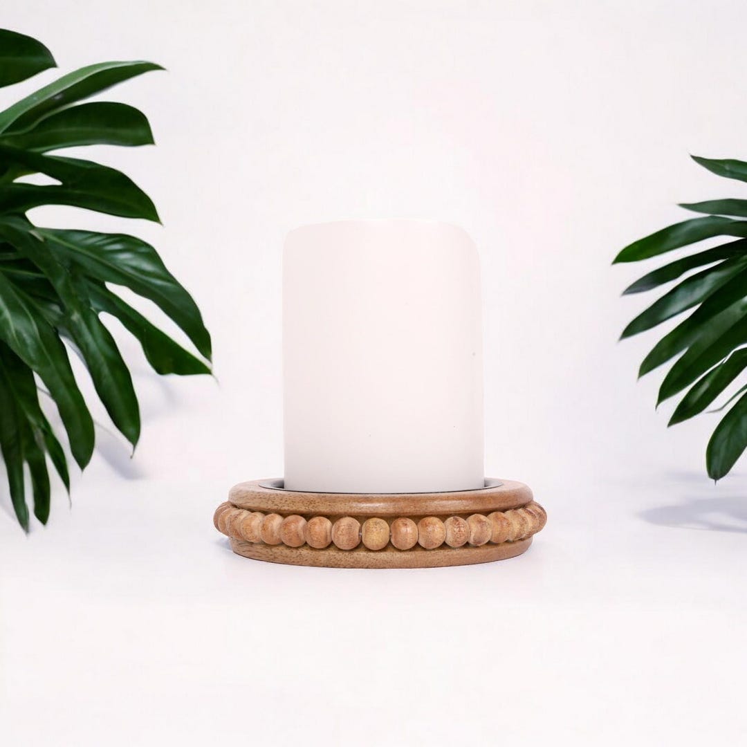Wooden Candle Tray - Set of 2 Pieces, Decorative Riser Round for Table ...