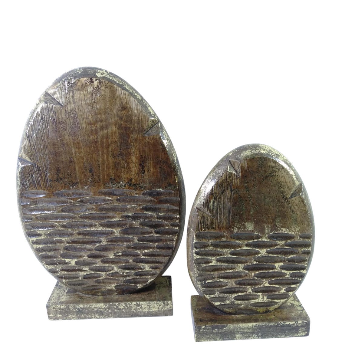 Set of 2 Handcrafted Mango Wood Easter Eggs – Rustic Freestanding Décor ...