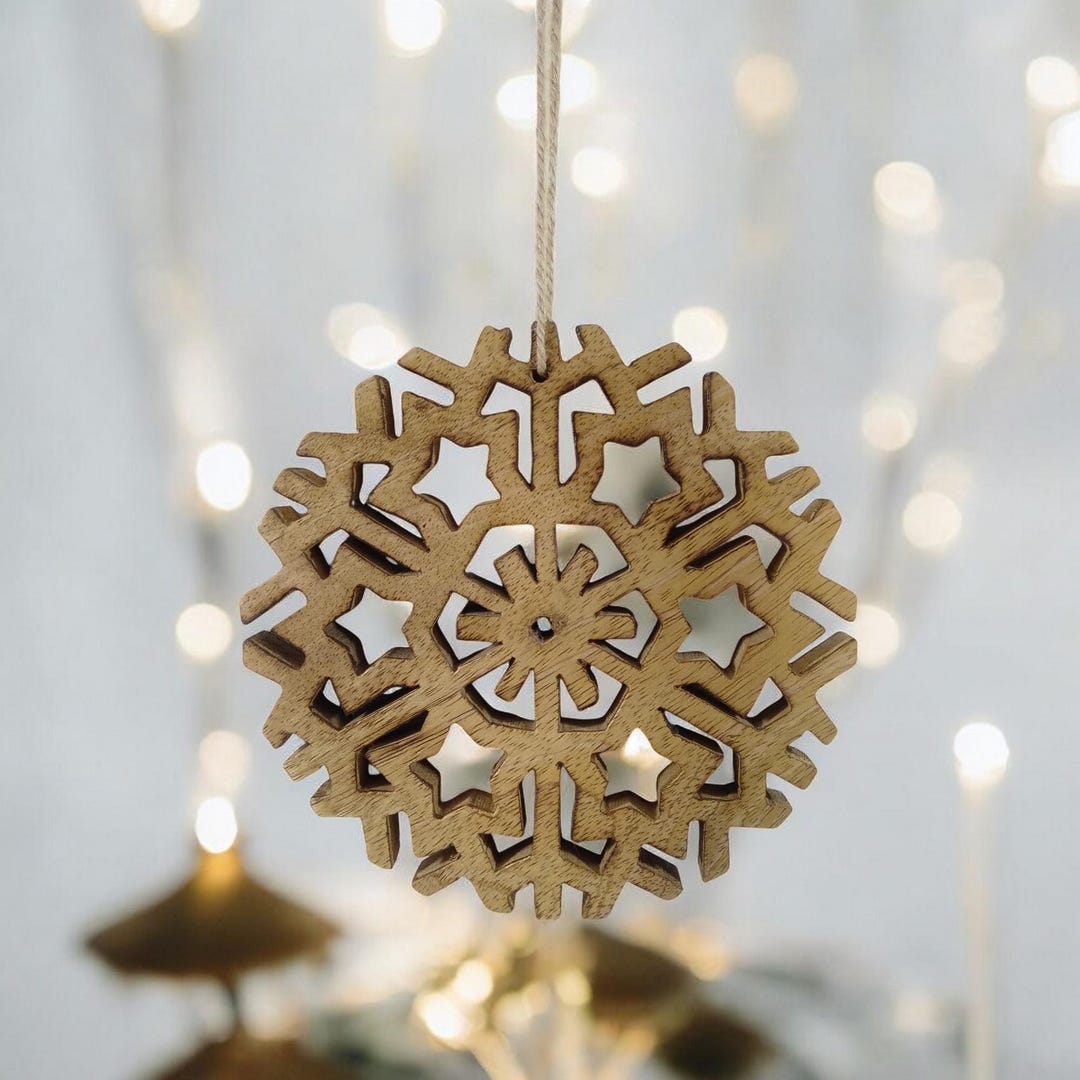 Handcrafted Burnt Brown Wooden Snowflake Ornaments, Rustic Farmhouse ...