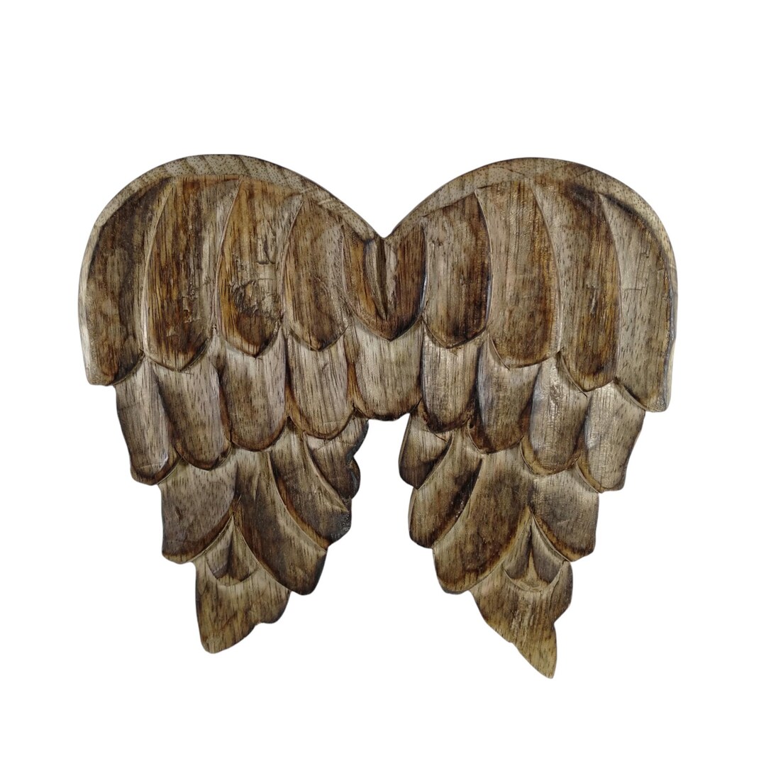 Wooden Carved Angel Wings - Rustic Wall Hanging Decor, Handcrafted ...
