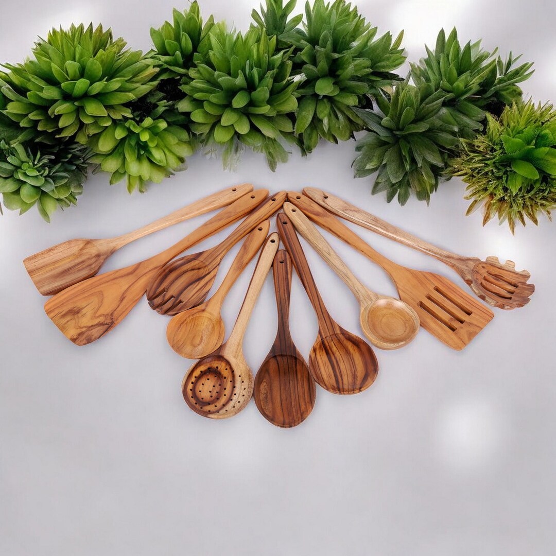 10-pieces Teak Wood Spoons, Wooden Utensils, Wood Spoons, Handmade ...