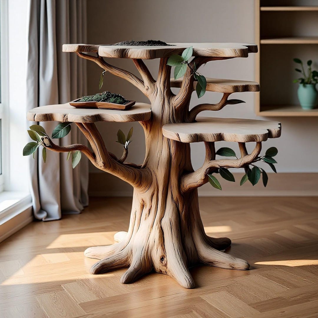 Tree Shaped Coffee Table,solid Wood Nature Inspired Center Table,rustic ...