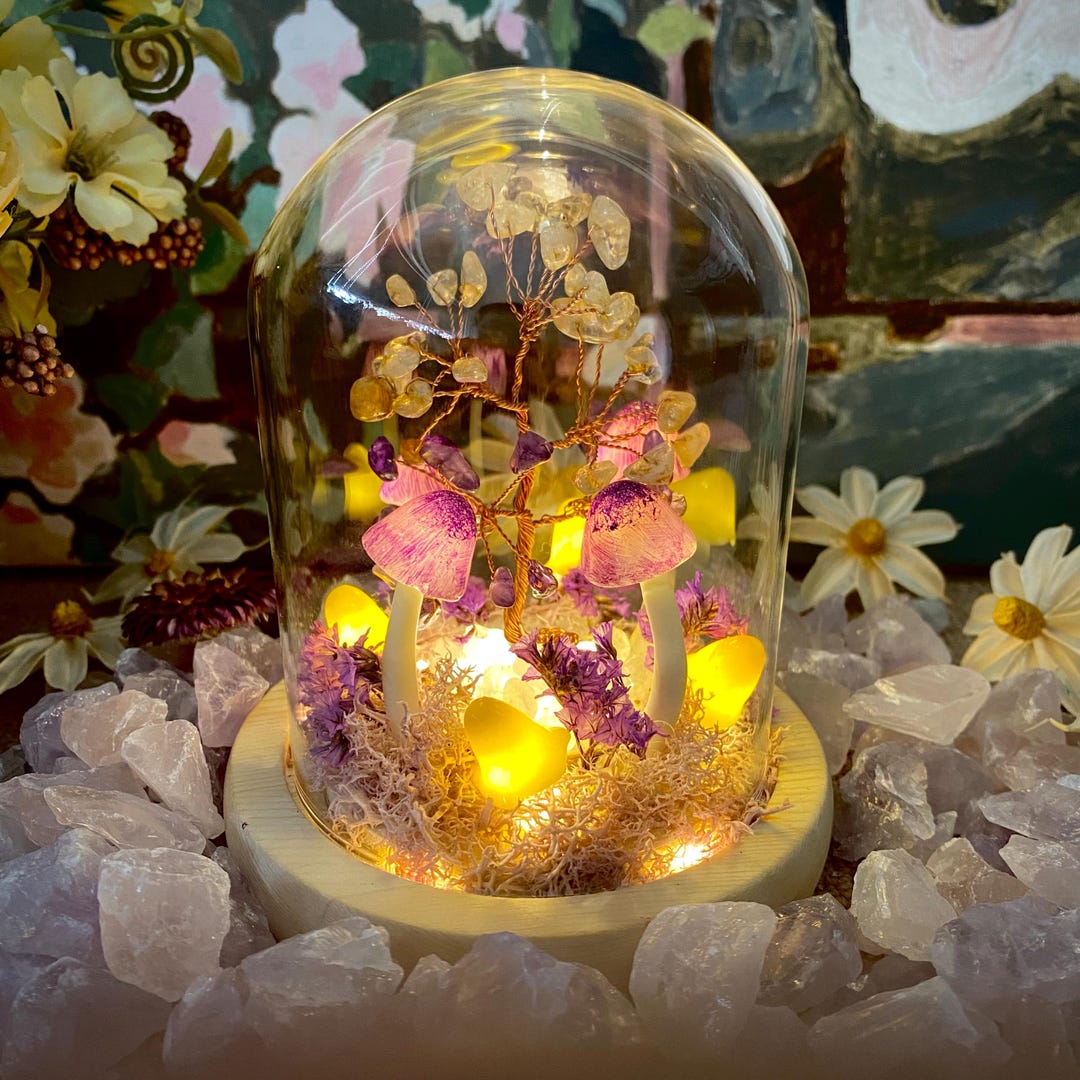 Handmade Glowing Crystal Mushroom Lamp - Healing Crystal Tree of Life ...