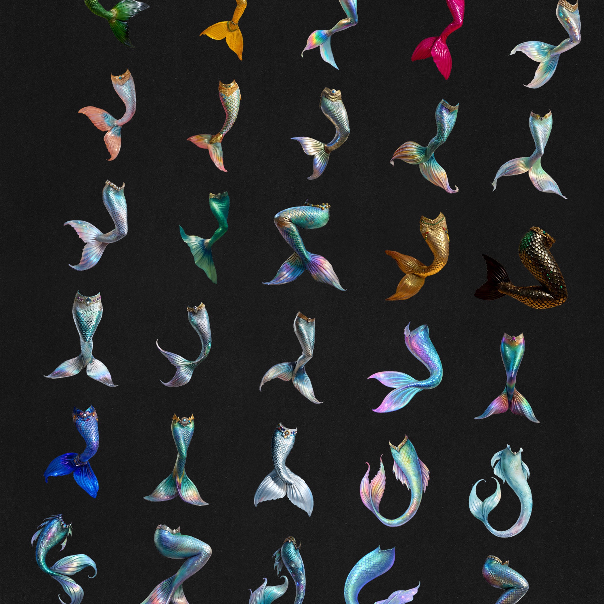 31 Mermaid Tails PNG Photo Overlays – Colorful Fantasy Elements for ...