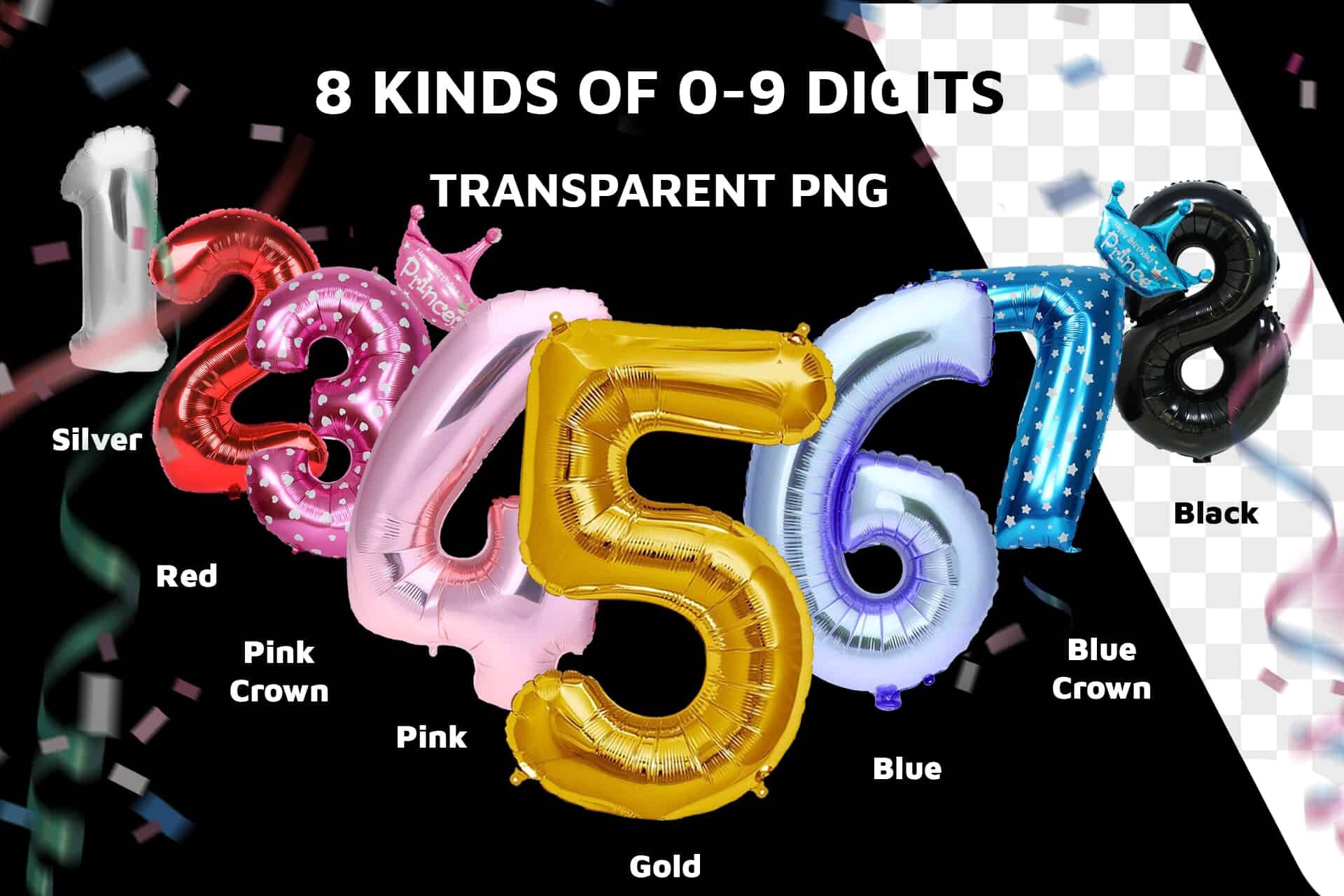 80 Number Balloons Photo Overlays, Digit Overlays, Birthday Overlays ...