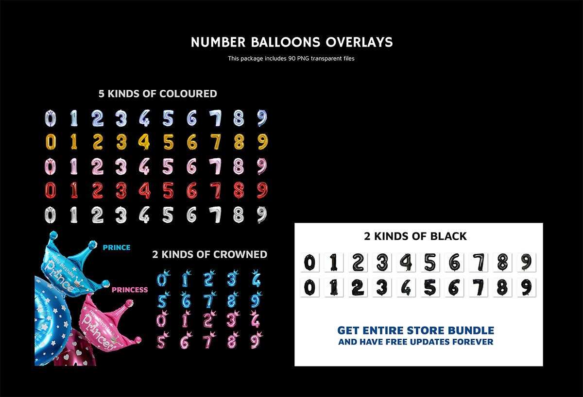 80 Number Balloons Photo Overlays, Digit Overlays, Birthday Overlays ...
